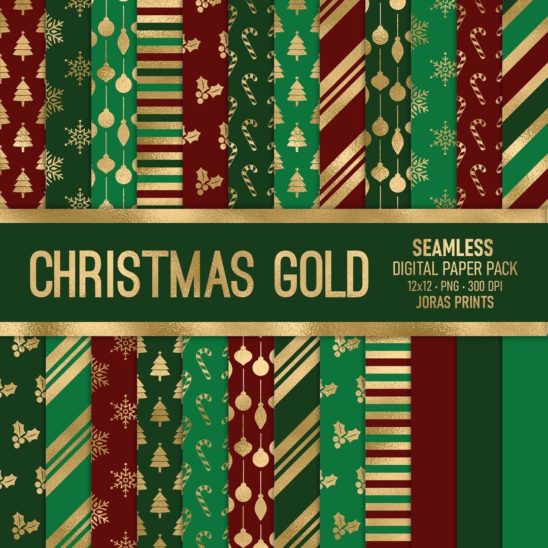 Gold Christmas Digital Paper, Scrapbook Paper, Seamless Pattern ...