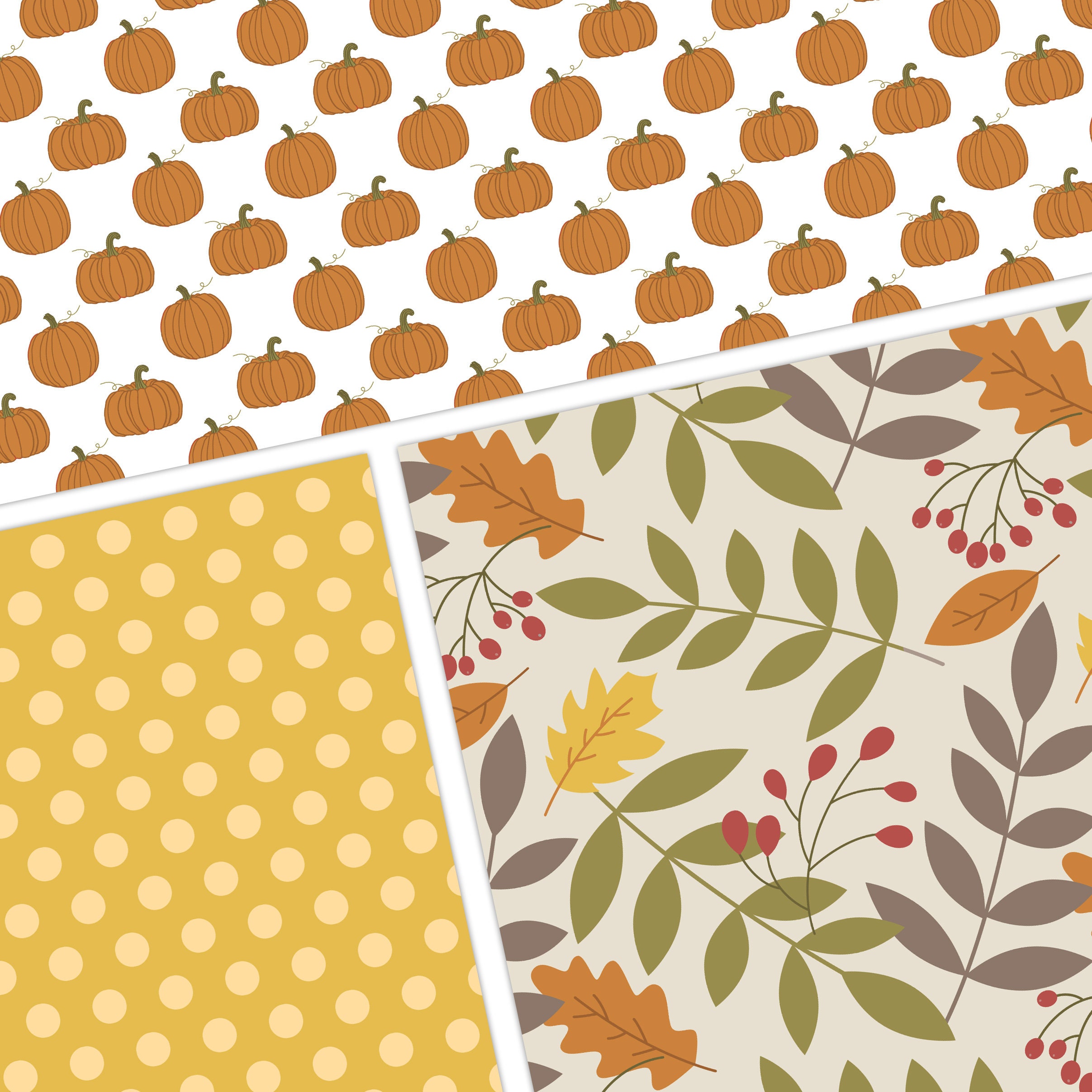 Fall Digital Paper Pumpkin Printable Scrapbook Paper Autumn Leaves ...