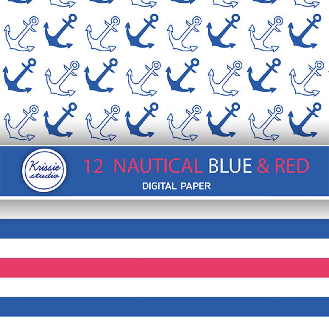 SALE 12 Nautical Blue & Red Digital Paper Backgrounds - Etsy