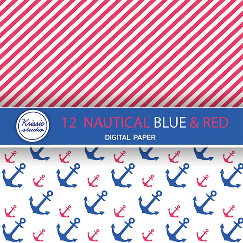 SALE 12 Nautical Blue & Red Digital Paper Backgrounds - Etsy