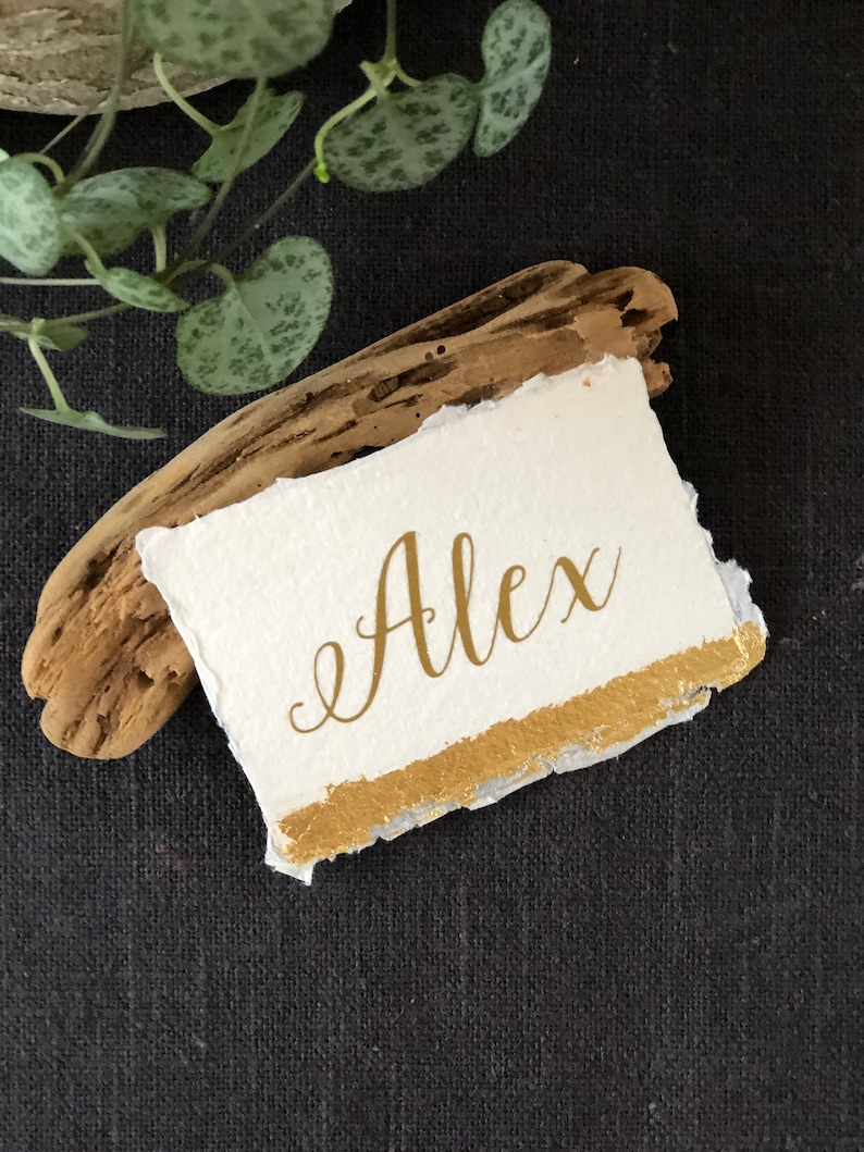 Handmade Paper Place Cards With Gold Leaf Custom Wedding Name - Etsy