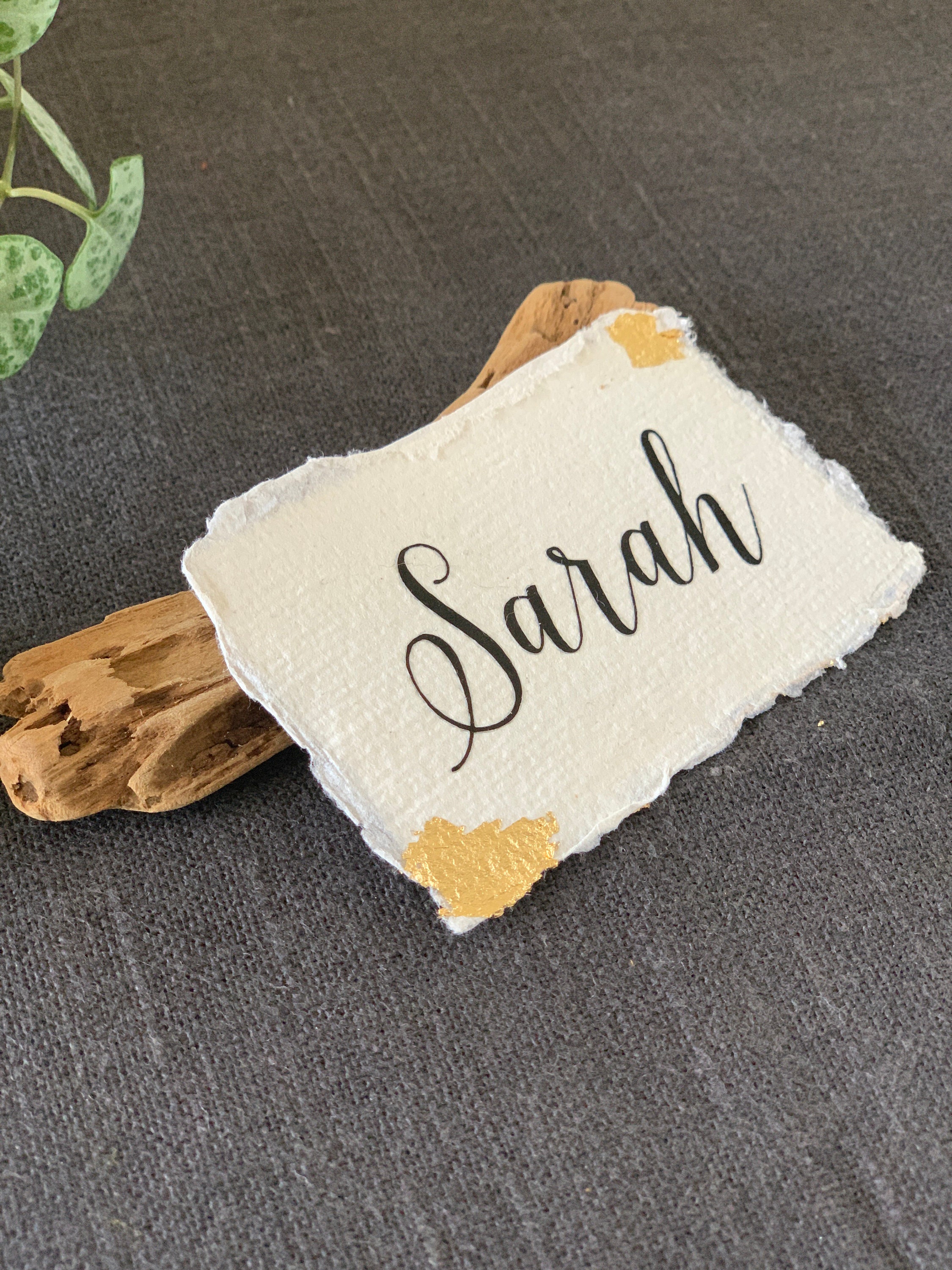 Handmade paper place cards with gold leaf Personalised | Etsy