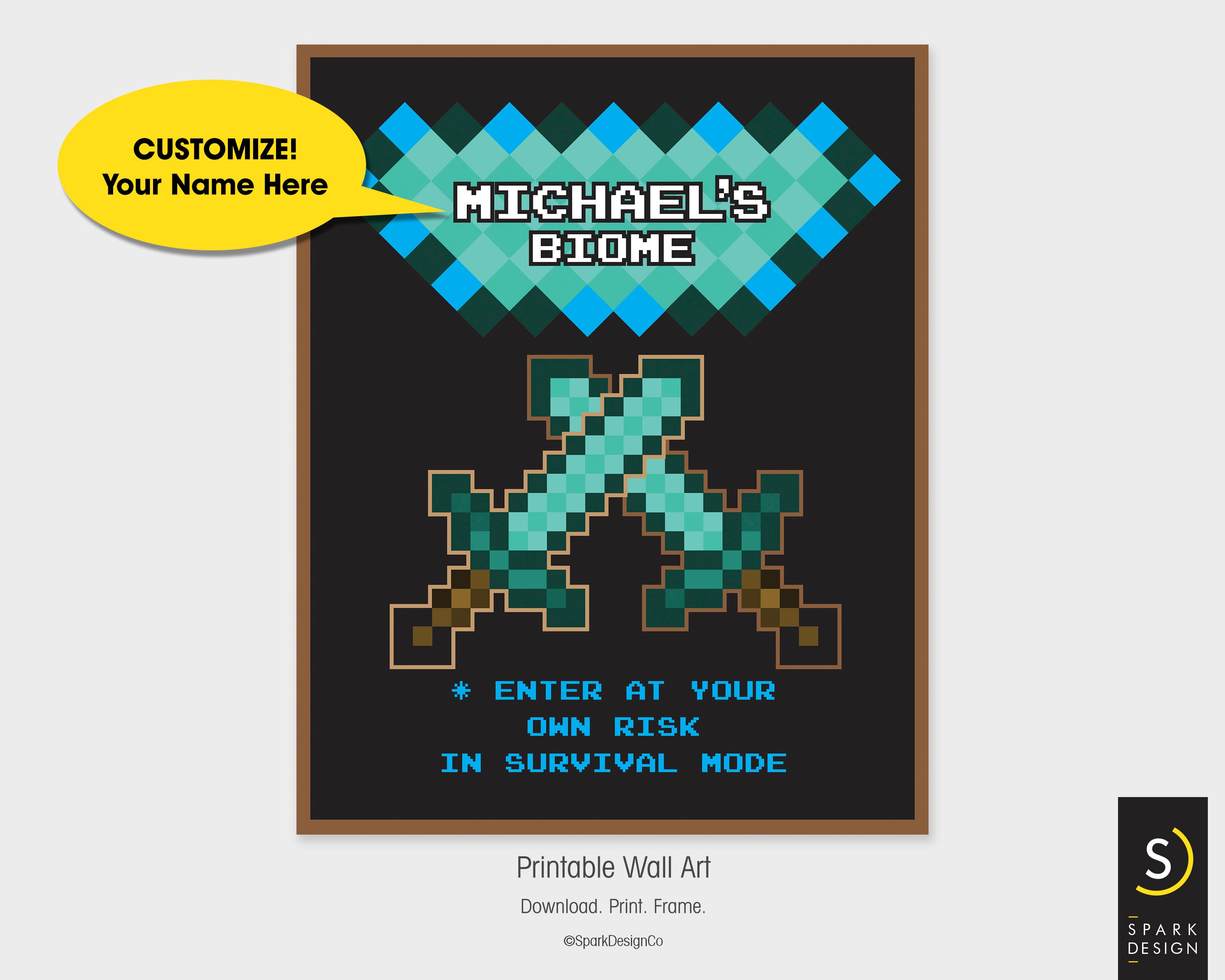 CUSTOMIZE NAME Personalized Minecraft Room Sign for Kids Room | Etsy