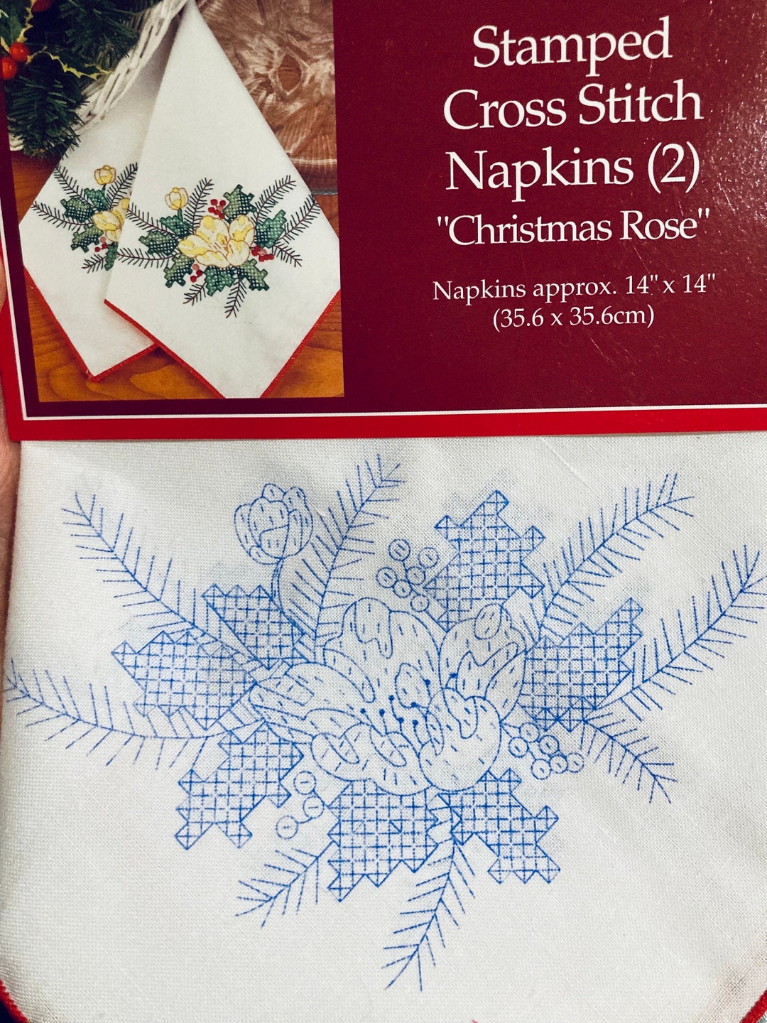 Holiday Time Stamped Cross Stitch Napkins..christmas Rose Set of 2 ...