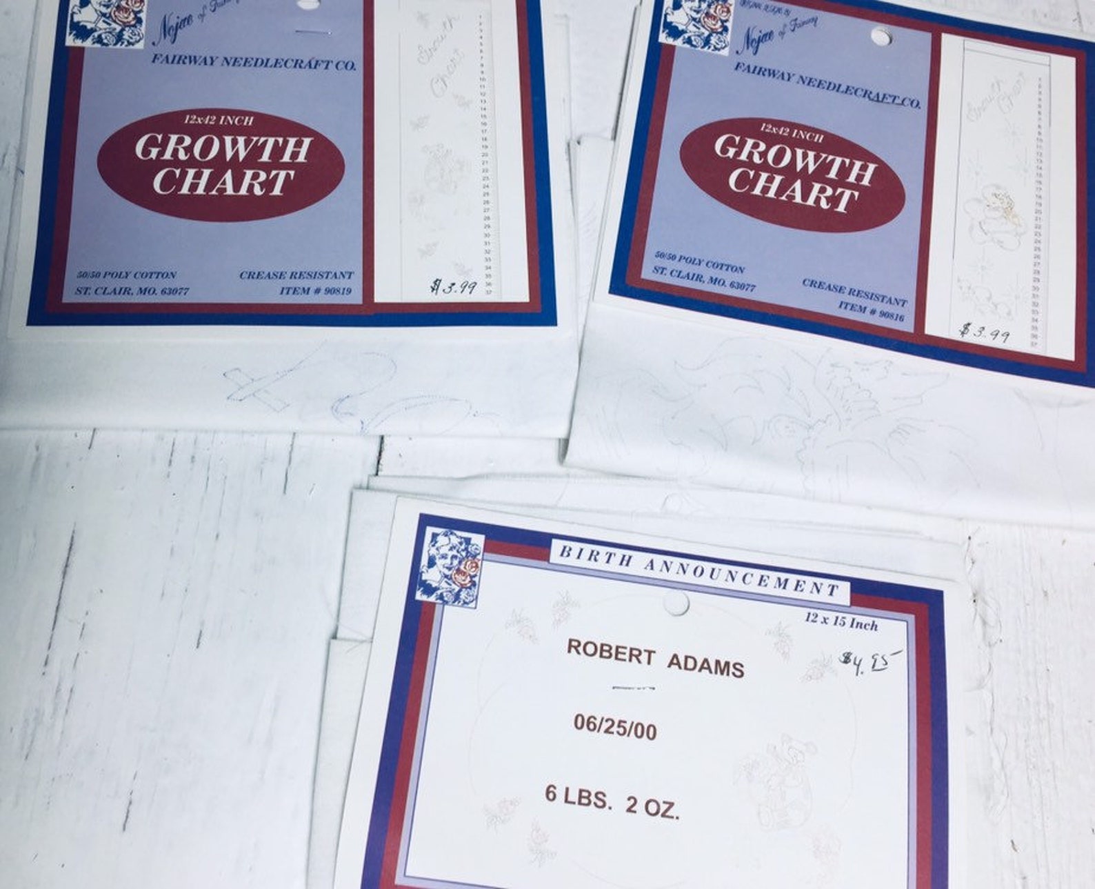 Birth Announcement or Growth Chart to Embroider....stamped Embroidery ...