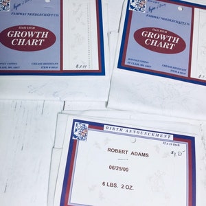 Birth Announcement or Growth Chart to Embroider....stamped Embroidery ...