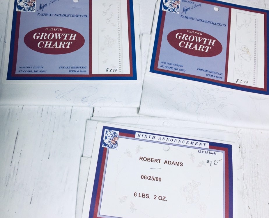 Birth Announcement or Growth Chart to Embroider....stamped Embroidery ...