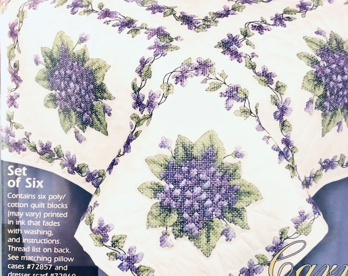 Dimensions Quilt Blocks in Stamped Cross Stitch "pretty Violets" Set of ...