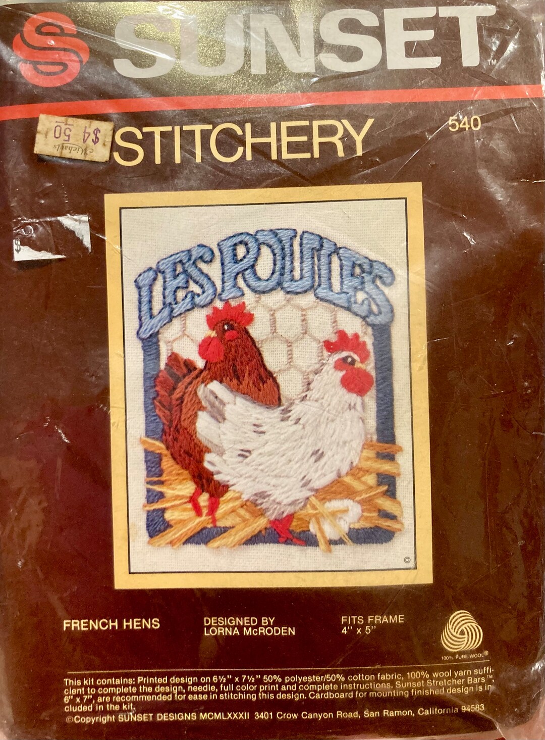 Sunset Stitchery "les Poules, French Hens" Crewel Embroidery Kit From ...