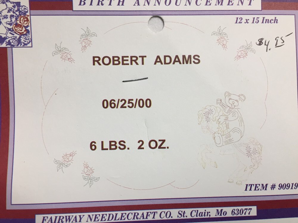 Birth Announcement or Growth Chart to Embroider....stamped Embroidery ...