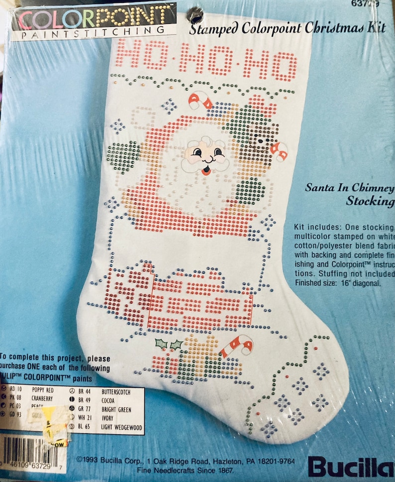 Bucilla "santa in Chimney Stocking" Stamped Colorpoint Kit.....63729 ...