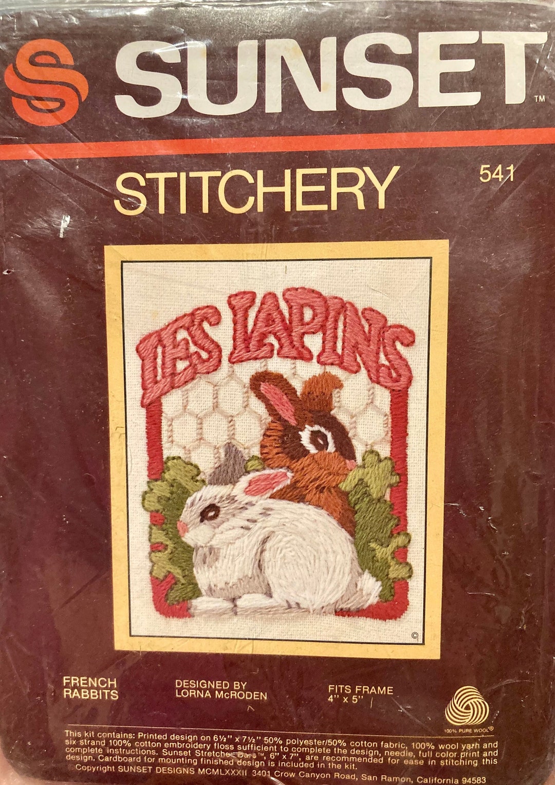Sunset Stitchery les Lapins, French Rabbits Crewel Embroidery Kit fits ...