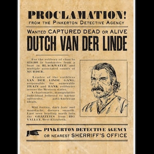 Dutch Van Der Linde WANTED BOUNTY Poster - Original Design From Red ...