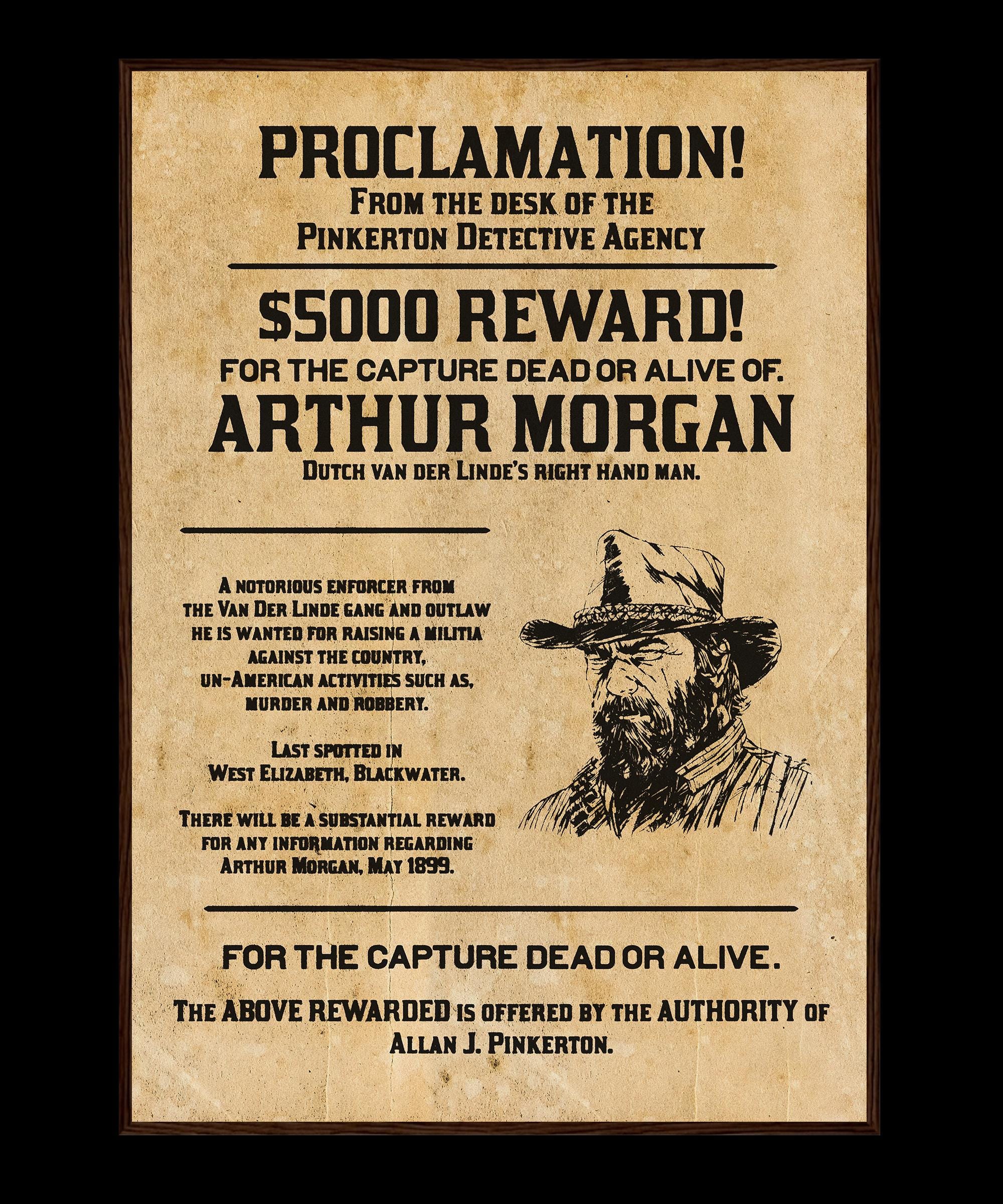ARTHUR MORGAN Wanted Poster - Red Dead Redemption 2 Art - Vintage ...