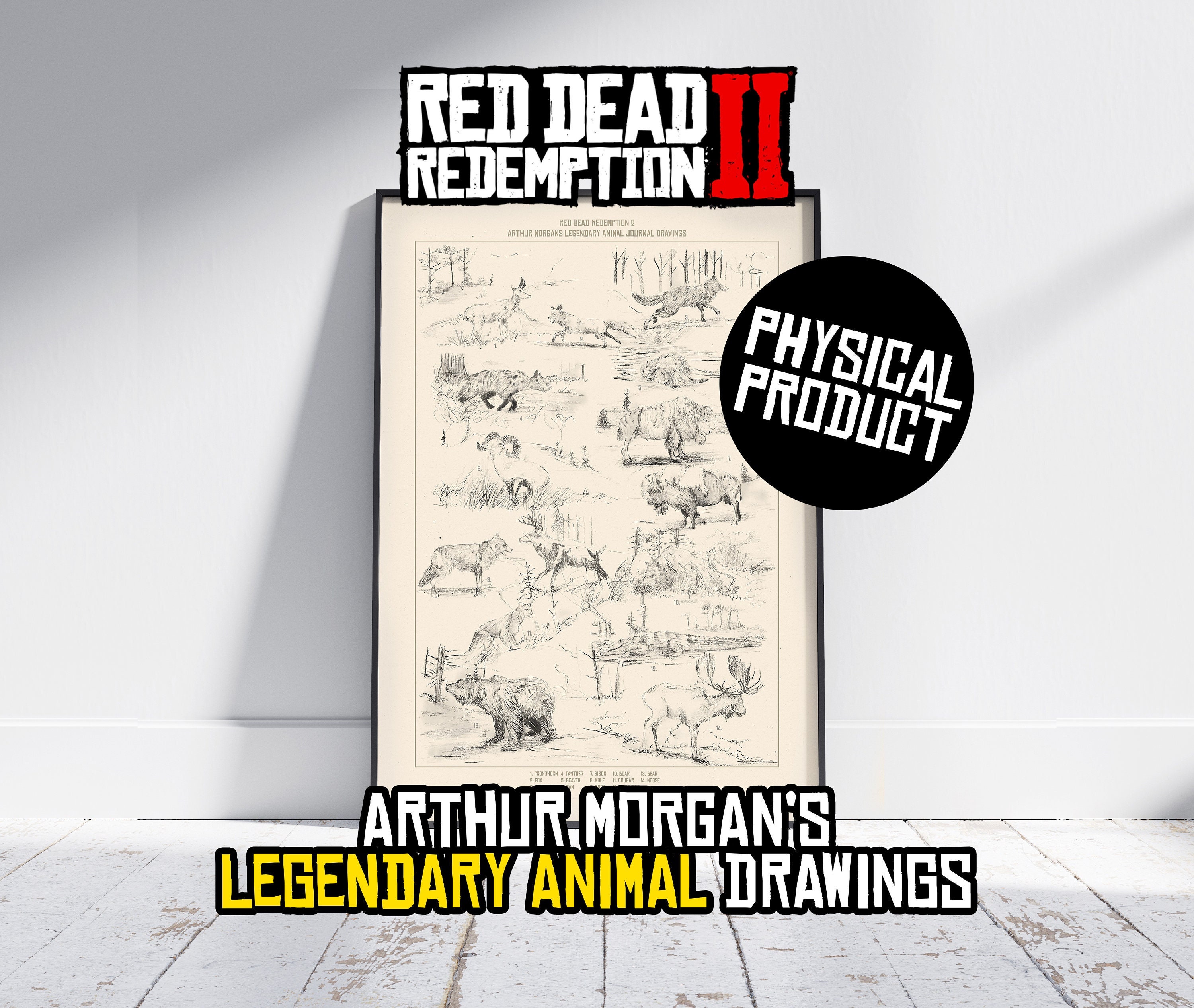 Physical Red Dead Redemption 2 Poster Arthur Morgan Legendary Animals ...