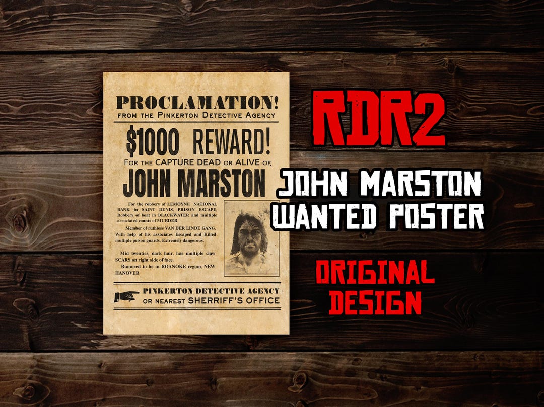 JOHN MARSTON Wanted Poster - Red Dead Redemption 2 Art - Vintage Cowboy ...