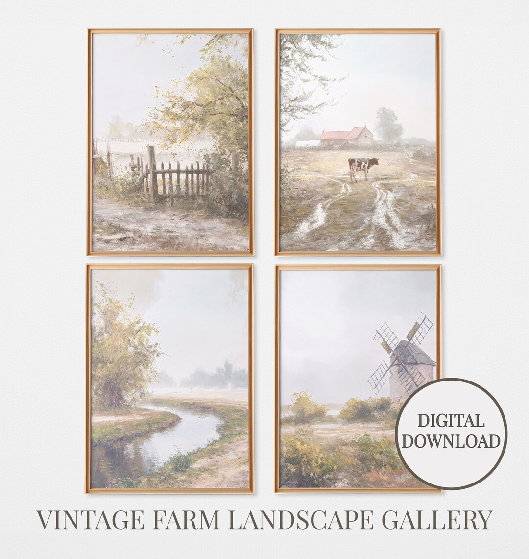 Neutral Farm Landscape Gallery Wall Art SET of 4 Digital Download Farm ...