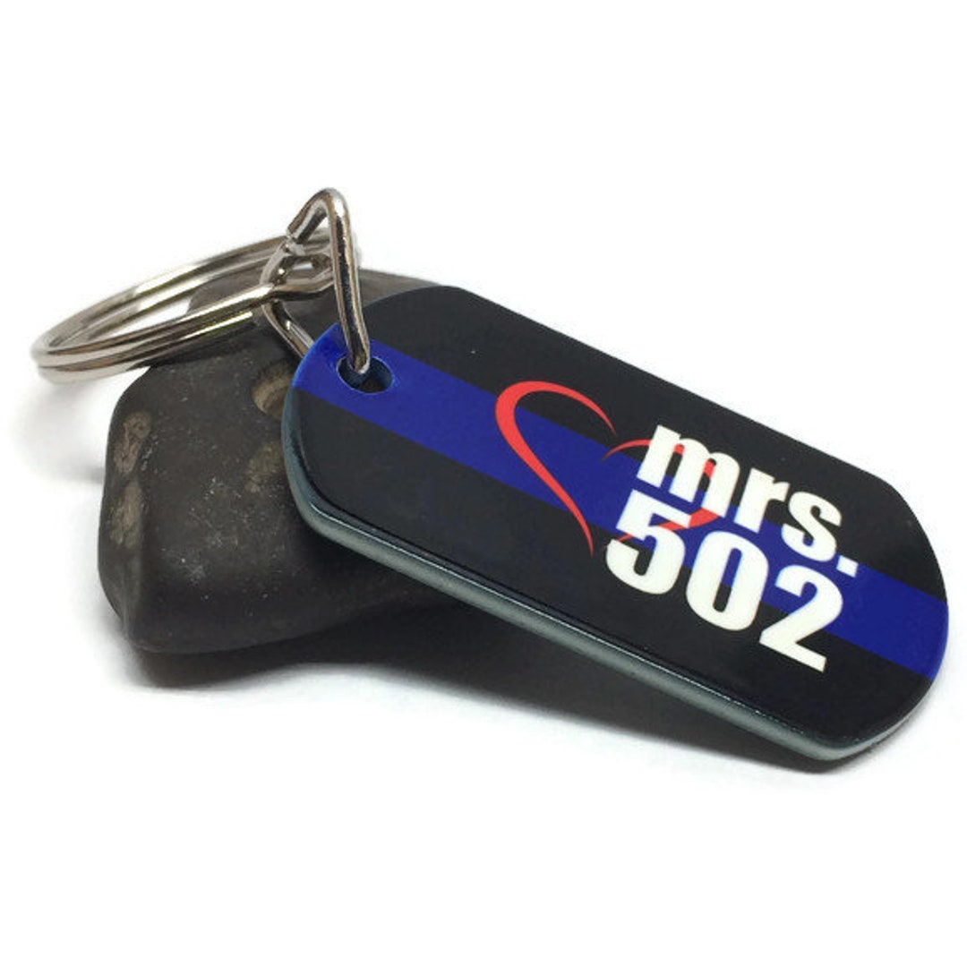 Police Keychain With Badge Number, Custom Thin Blue Line Keychain for ...