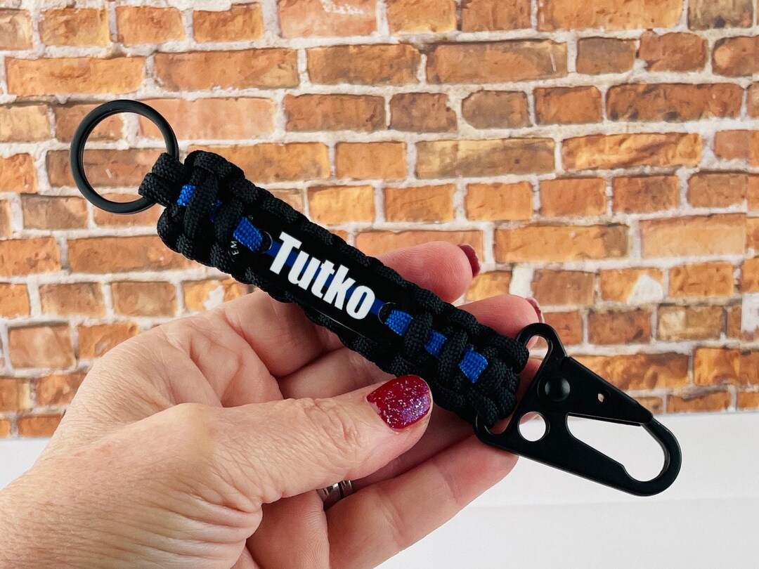 Police Keychain Personalized Thin Blue Line Paracord Keychain With Name ...