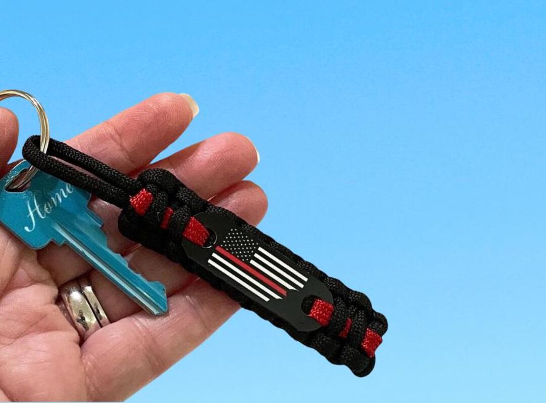 Firefighter Thin Red Line American Flag Paracord Keychain - Handmade ...