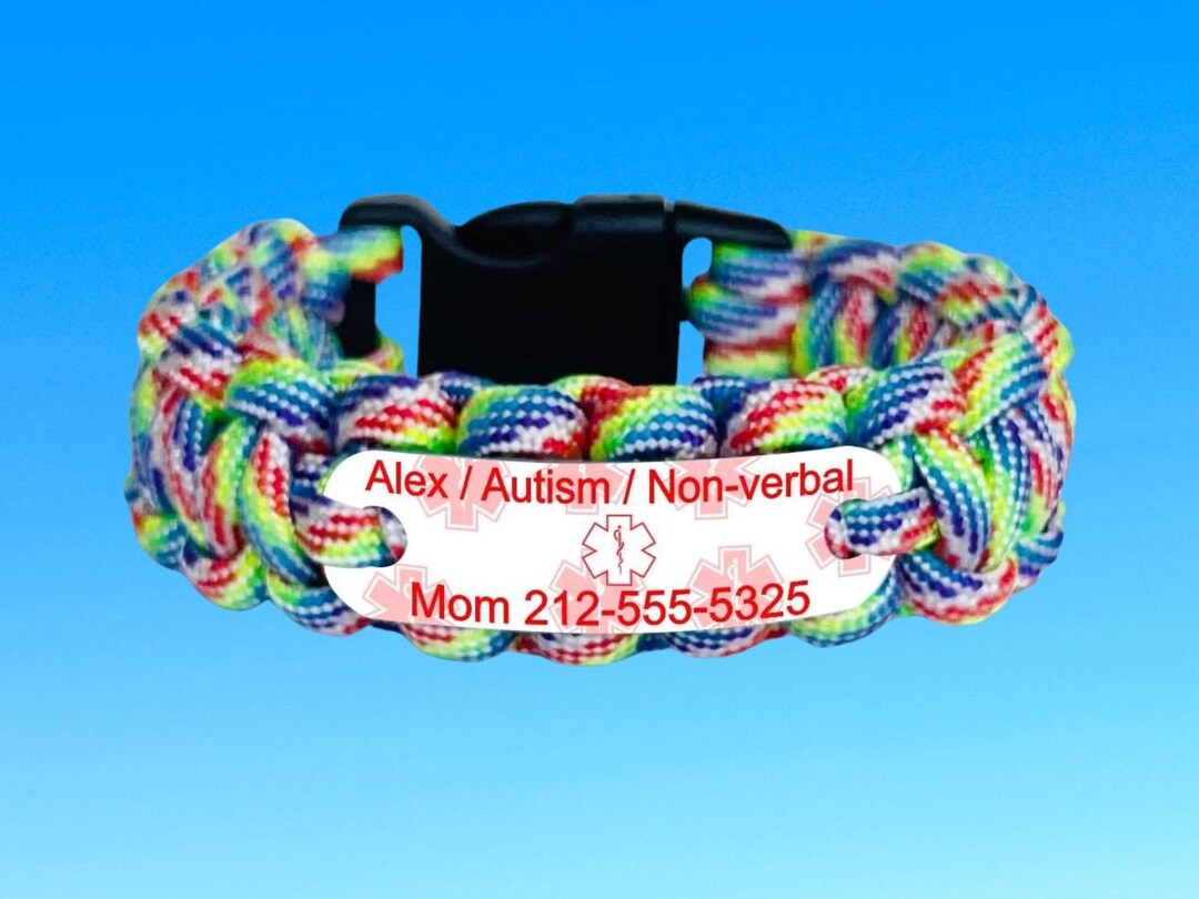 Personalized Autism Medical Alert Bracelet – Waterproof Paracord ID ...