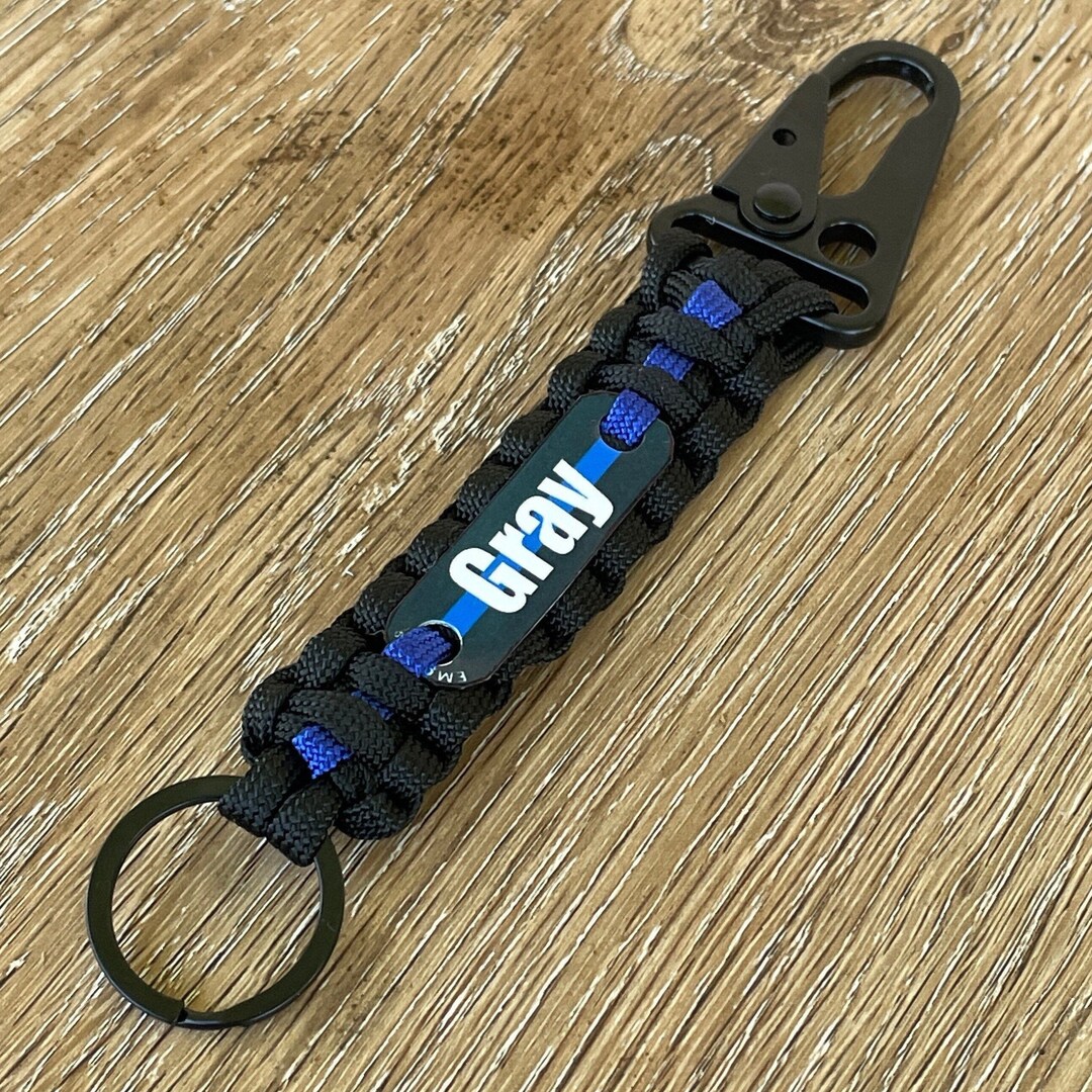 Police Keychain Personalized Thin Blue Line Paracord Keychain With Name ...
