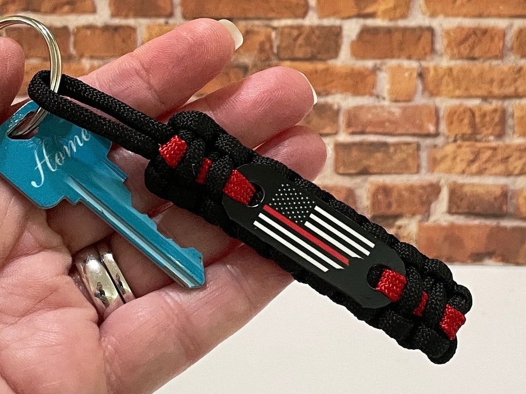 Firefighter Thin Red Line American Flag Paracord Keychain With ...