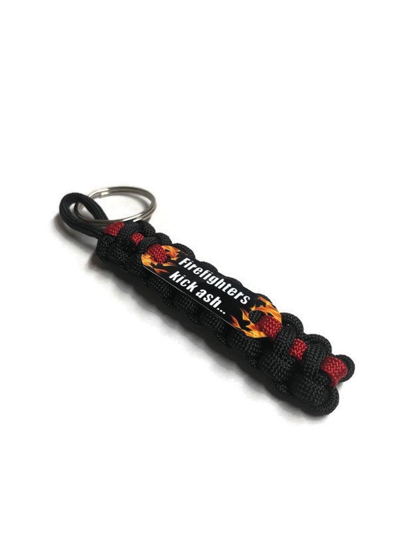 Firefighter keychain Thin Red Line keychain with a | Etsy