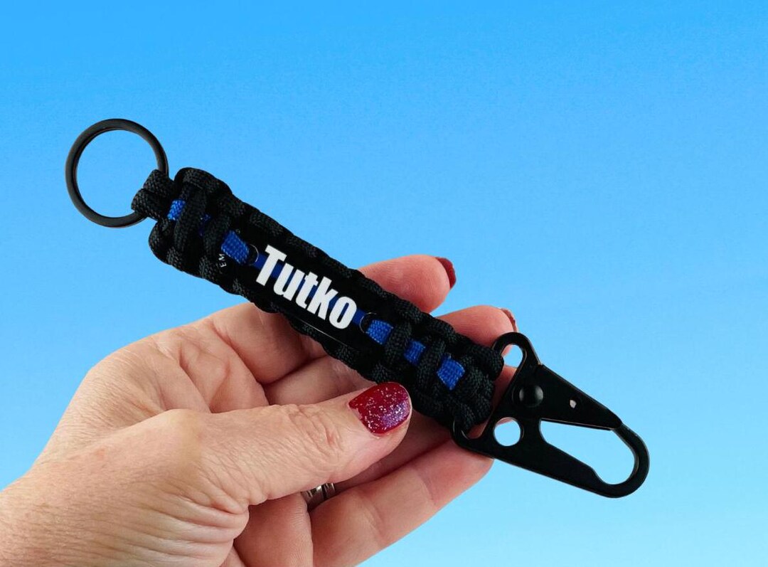 Police Keychain - Personalized Thin Blue Line Paracord Keychain With ...