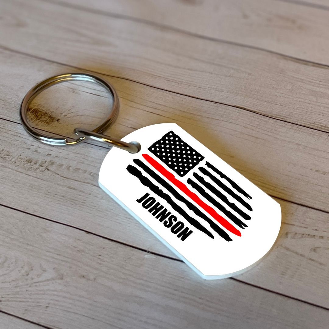 Firefighter Flag Keychain Thin Red Line Keychain Firefighter - Etsy
