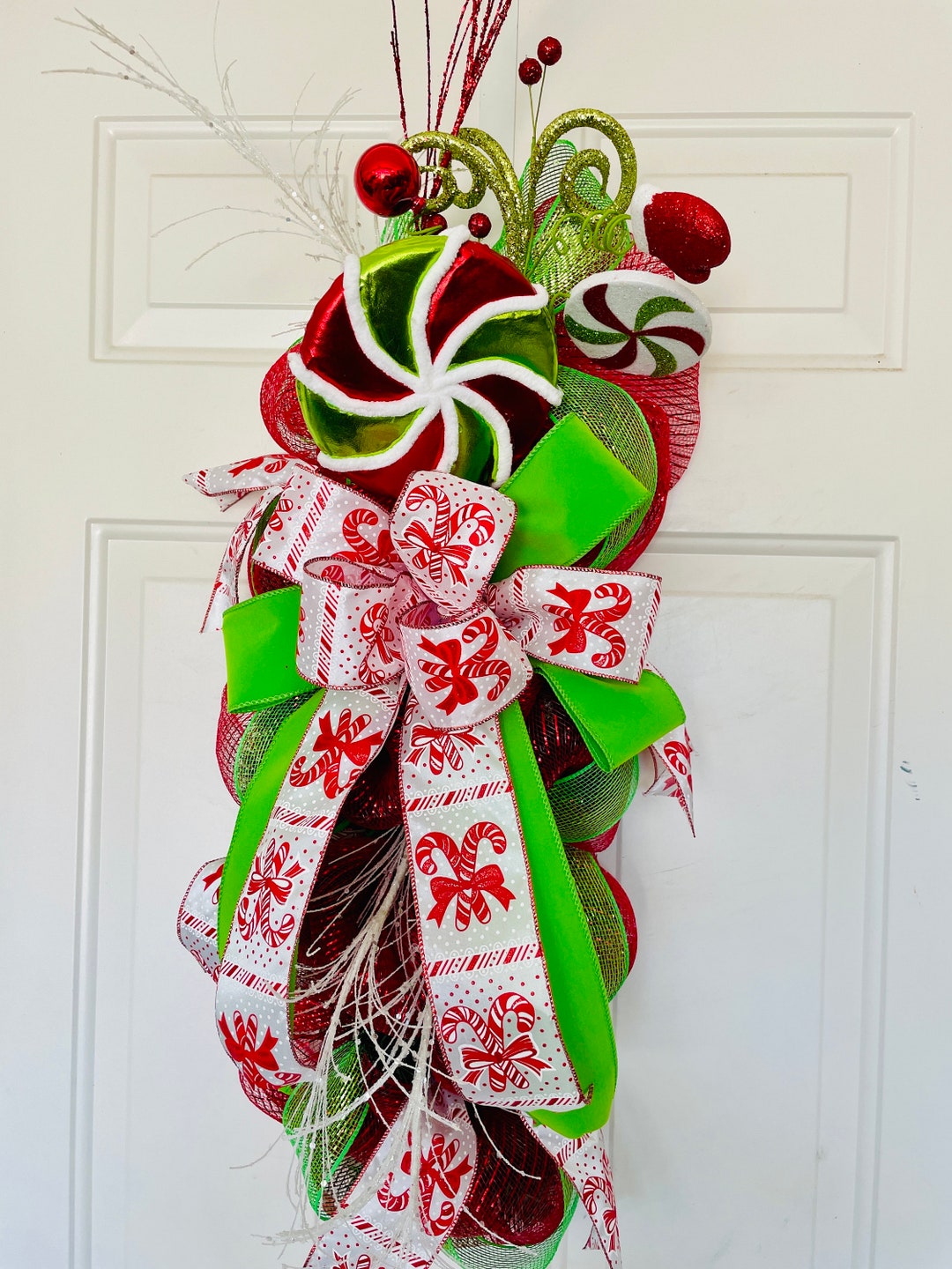 Candy Cane Christmas Swag Christmas Door Hanger Candy Cane - Etsy