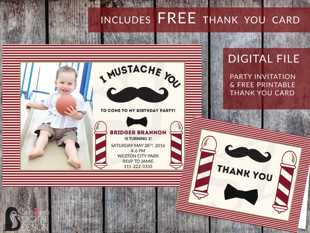 Mustache Birthday Invitation and FREE Matching Printable Mustache Thank ...