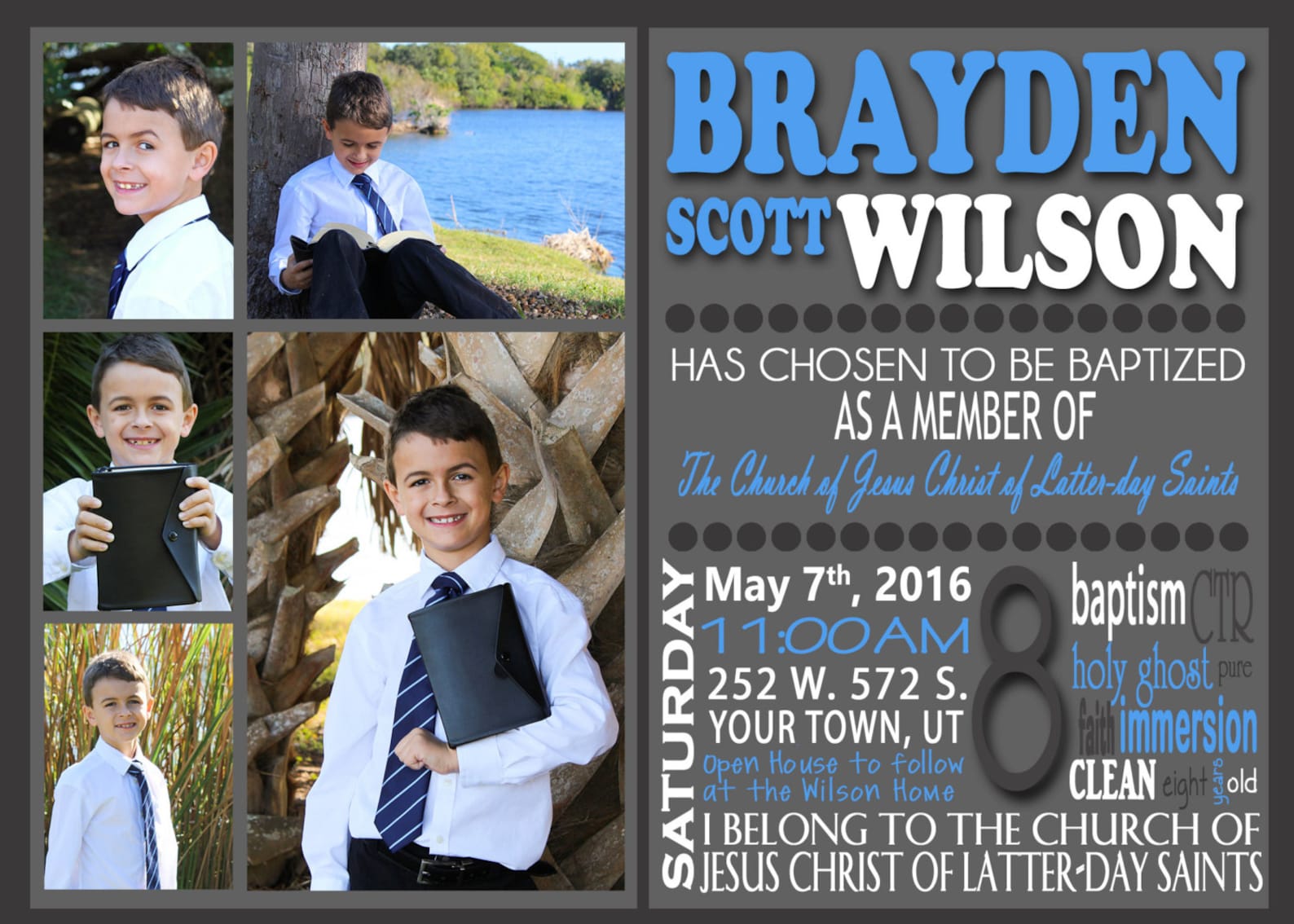 LDS Baptism Invitation, LDS Boy Baptism Invitation, LDS Baptism Blue ...