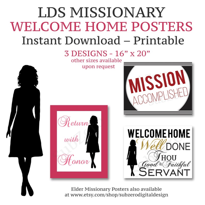 LDS Missionary Homecoming Posters - Instant Download - 3 Designs (16x20 ...