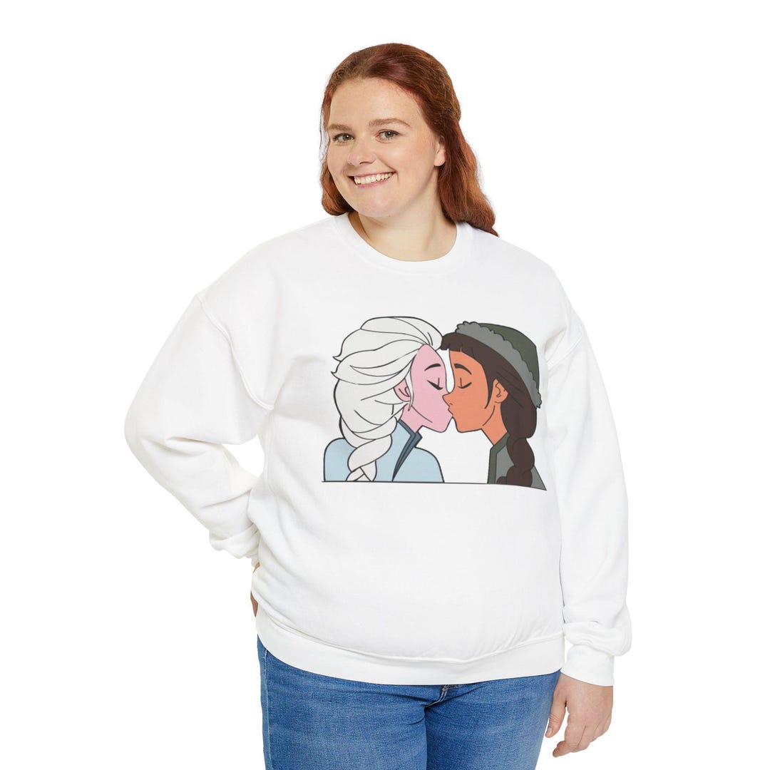 Frozen Elsa and Honeymarin Lesbian Kiss Sweatshirt: Unisex, Heavy Blend ...