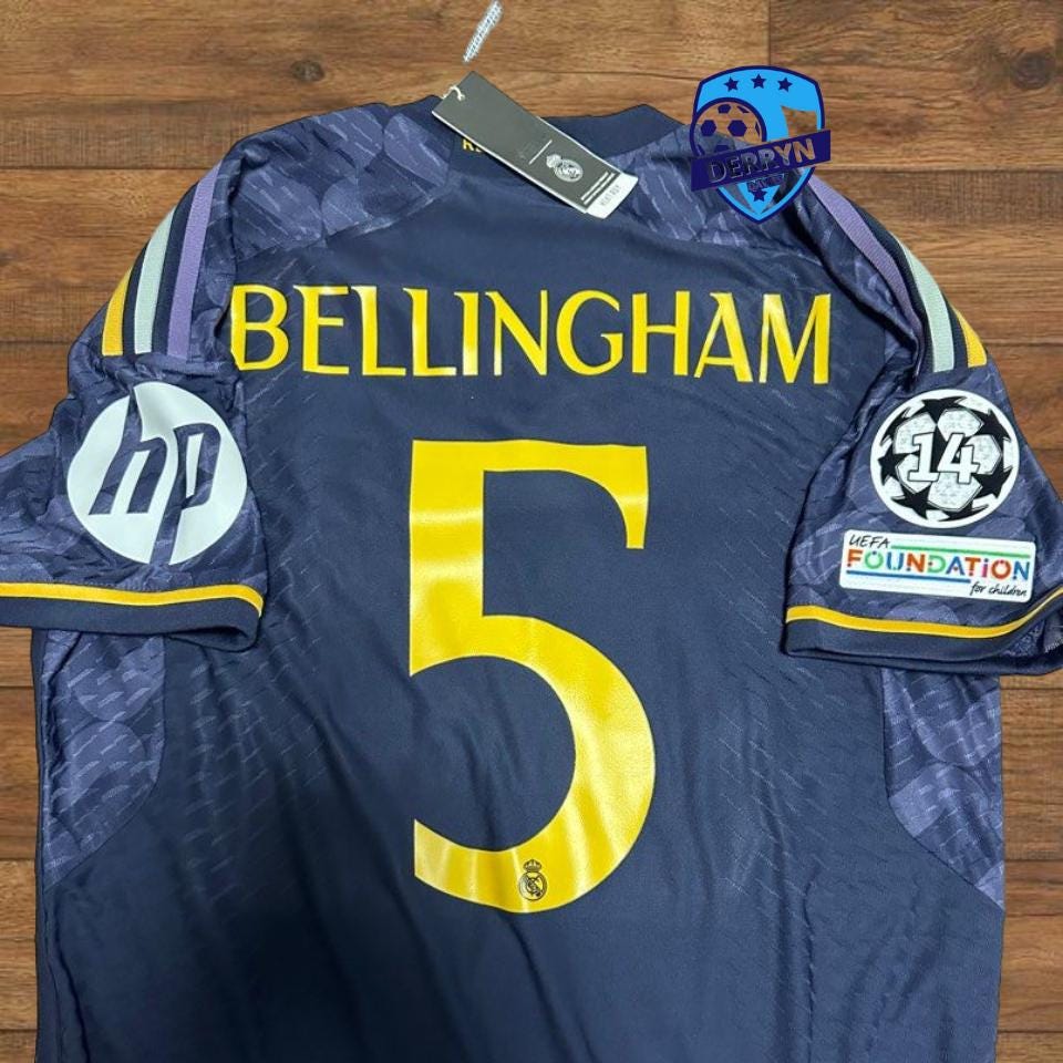 Personalized Bellingham 5 Champions League Shirt. Madrid Away Soccer ...