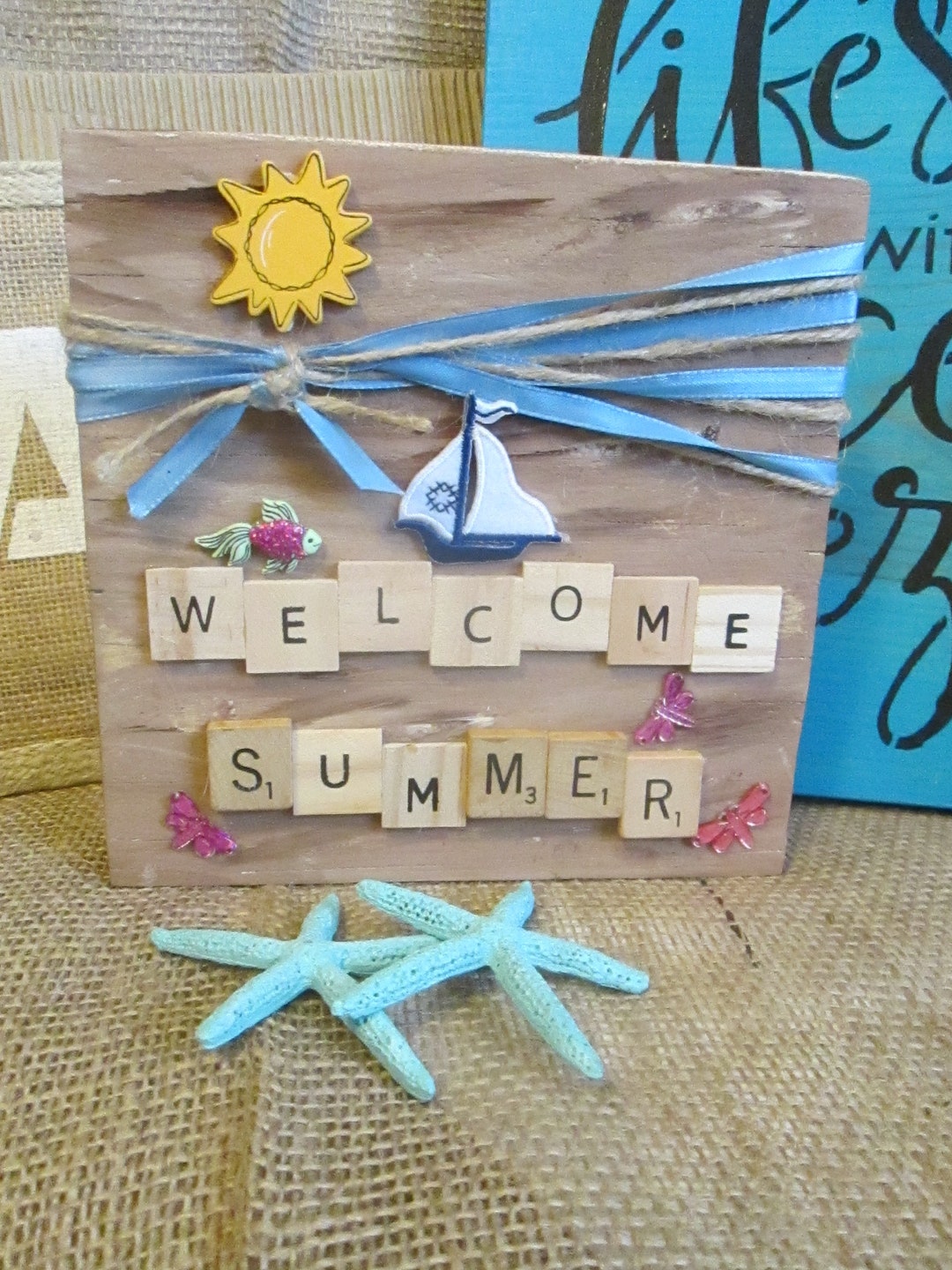 WELCOME SUMMER Wood Sign, Summer Shelf Sitter,6 1/4 X 6 1/4 X 1 ...