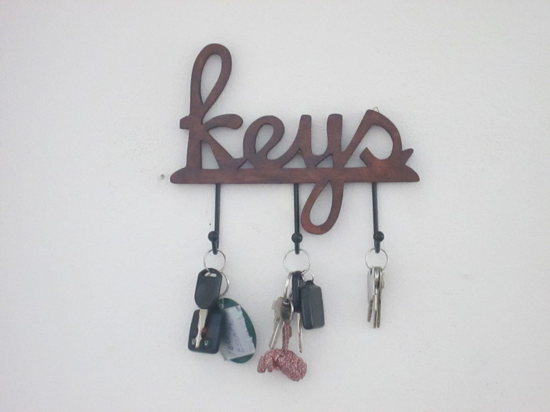 Keys-wood Key Sign Three Hook Key Hanger Two Hanger on the - Etsy