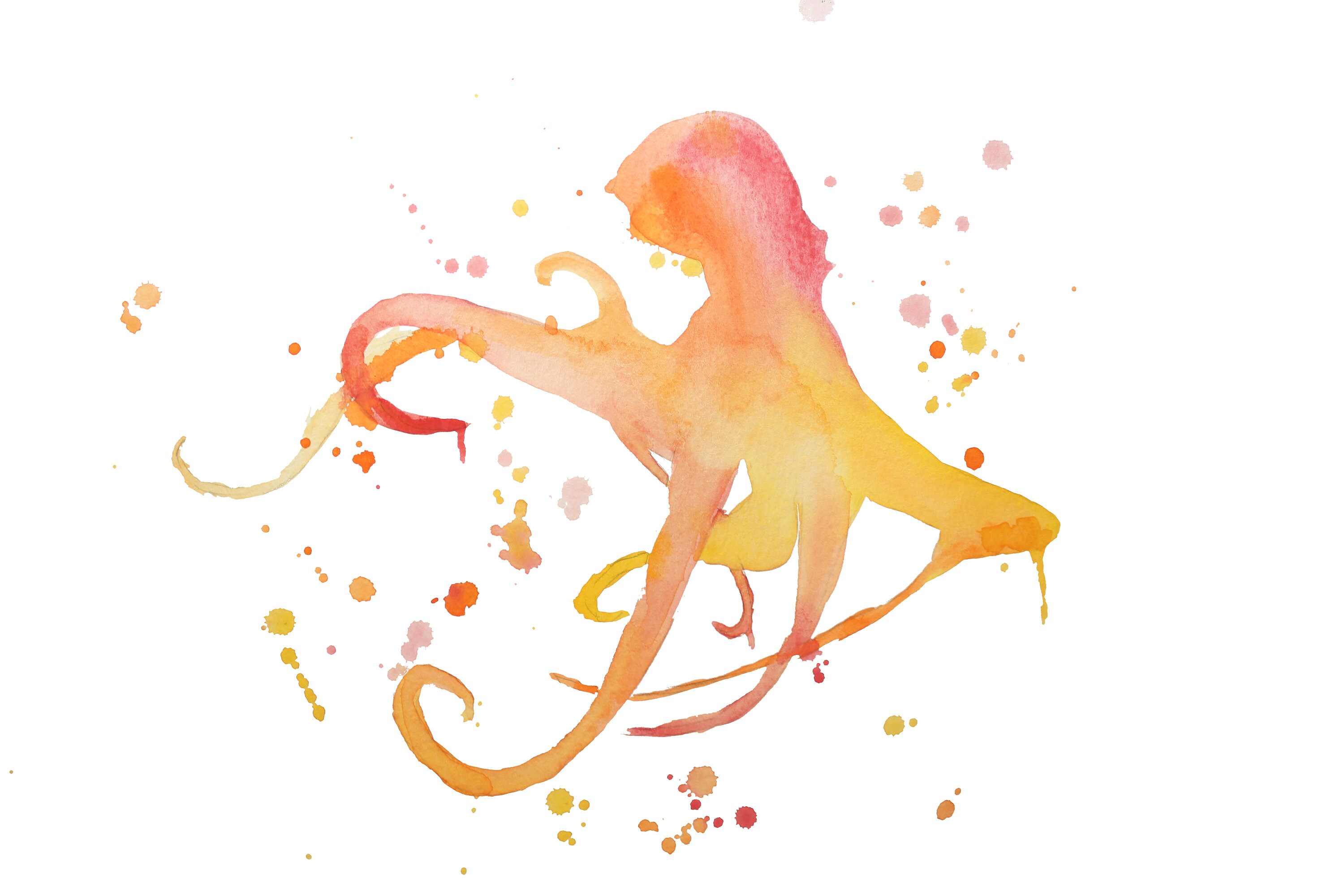 Octopus Watercolor-red, Yellow, and Orange Abstracted Print - Etsy