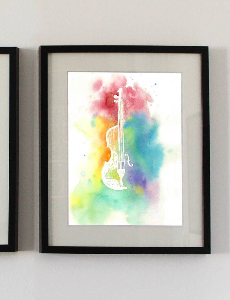 Watercolor Violin Silhouette-colorful Rainbow Instrument Print - Etsy ...