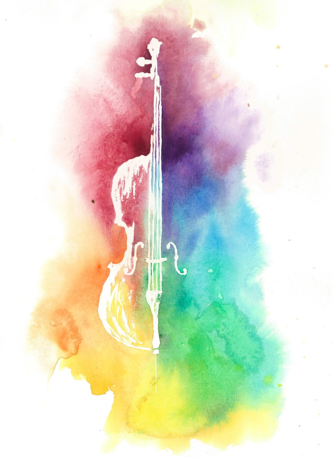 Watercolor Colorful Cellorainbow Painting Instrument Print, Original ...