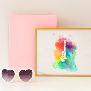 Guitar Watercolor Acoustic Guitar Rainbow Print - Etsy