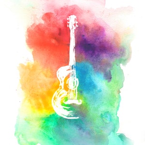 Guitar Watercolor Acoustic Guitar Rainbow Print - Etsy