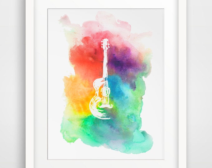 Guitar Watercolor- Acoustic Guitar Rainbow Print - Etsy