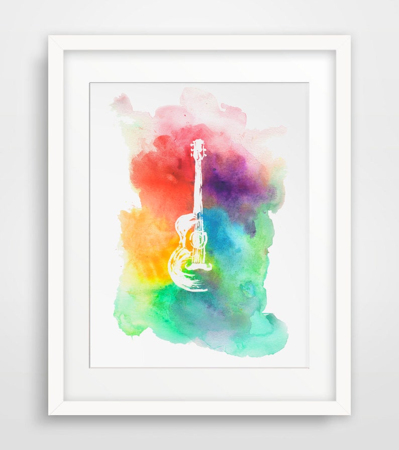 Guitar Watercolor Acoustic Guitar Rainbow Print - Etsy