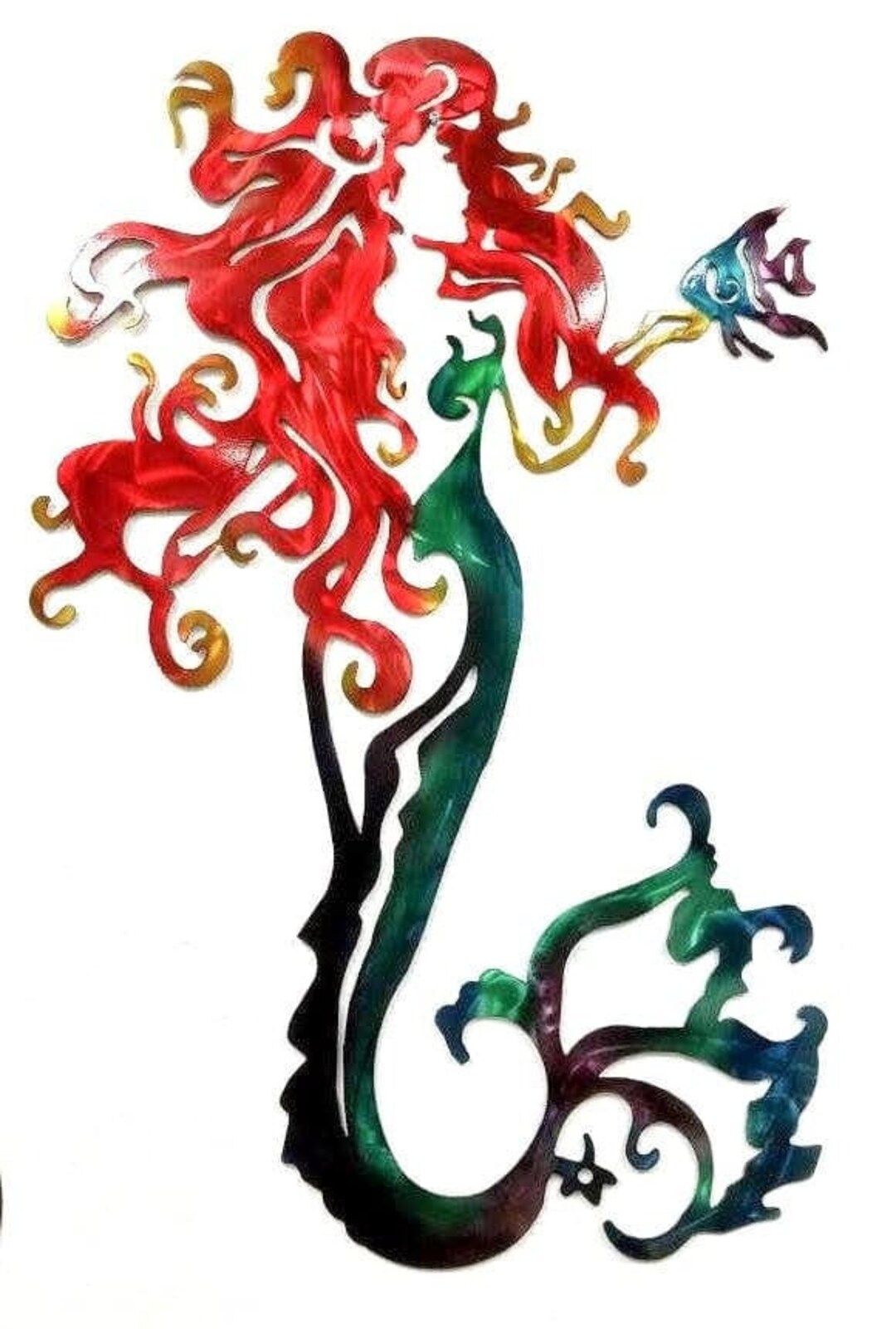 Mermaid Metal Wall Art, Aluminum Mermaid, Metal Mermaid, Fish Metal Art ...