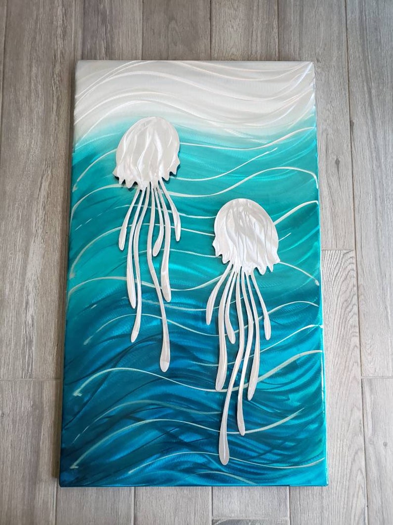 Jellyfish Shadow Box Art Aluminum Ocean Wall Art Blue Waves - Etsy
