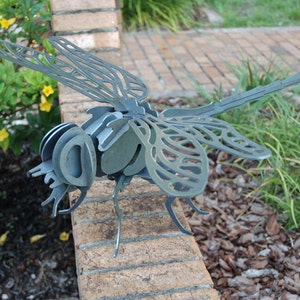 3D Metal Dragonfly Garden Art, Steel Outdoor Sculpture, Puzzle Piece ...