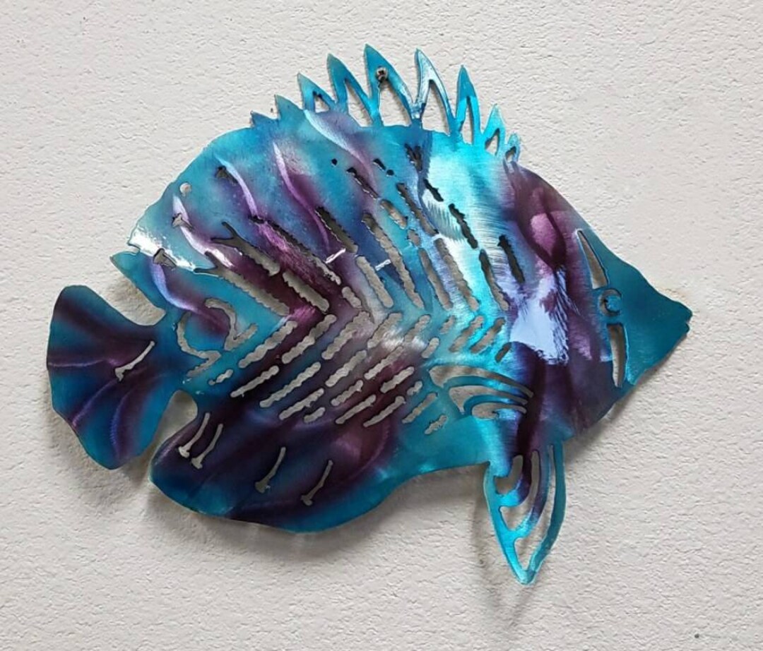 Metal Fish Art, Aluminum Angelfish, Tropical Fish Decor, Metal Nautical ...