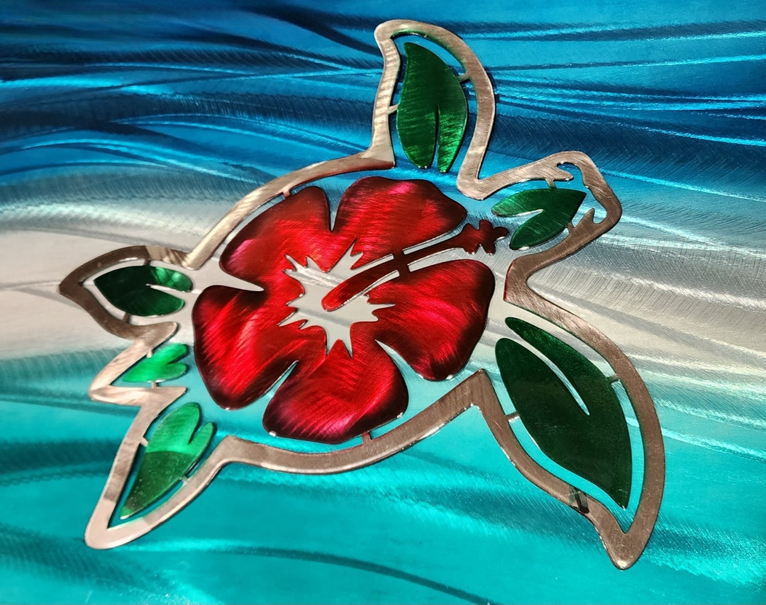 Stainless Steel Hibiscus Sea Turtle Metal Wall Art, Sea Turtle Decor ...